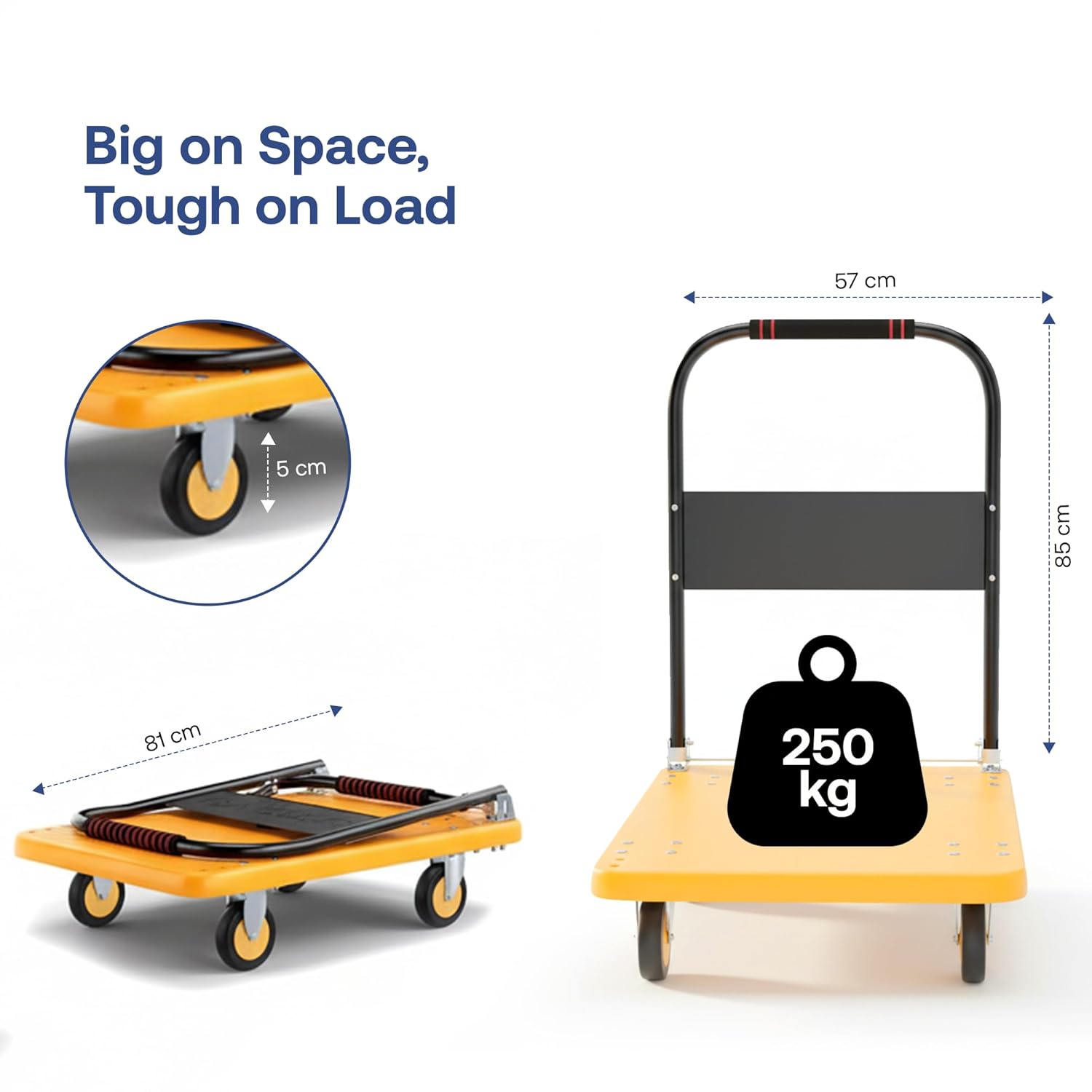 BIGAPPLE 250kg Capacity Plastic Foldable Platform Trolley for Heavy We ...
