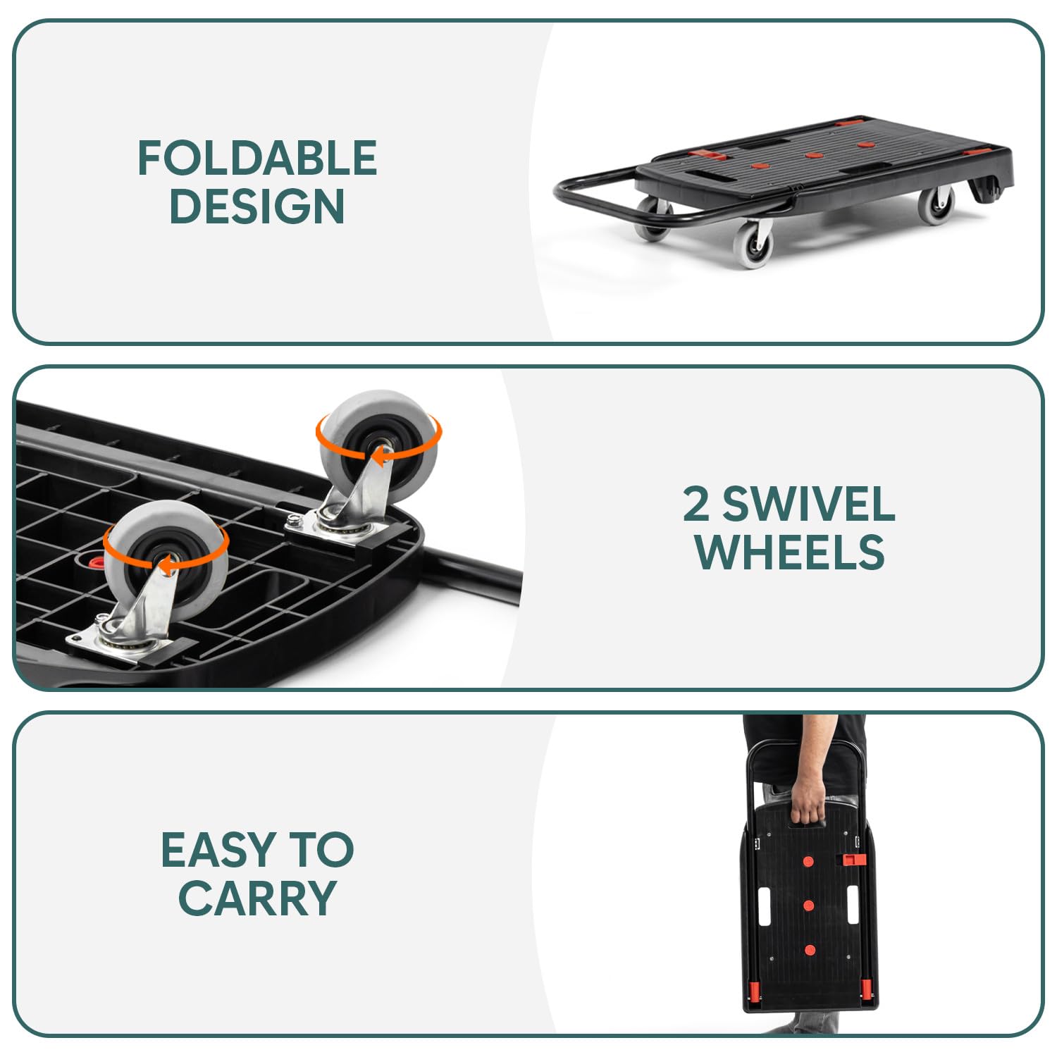 BIGAPPLE 150kg Capacity Plastic Foldable Platform Trolley for Heavy We ...