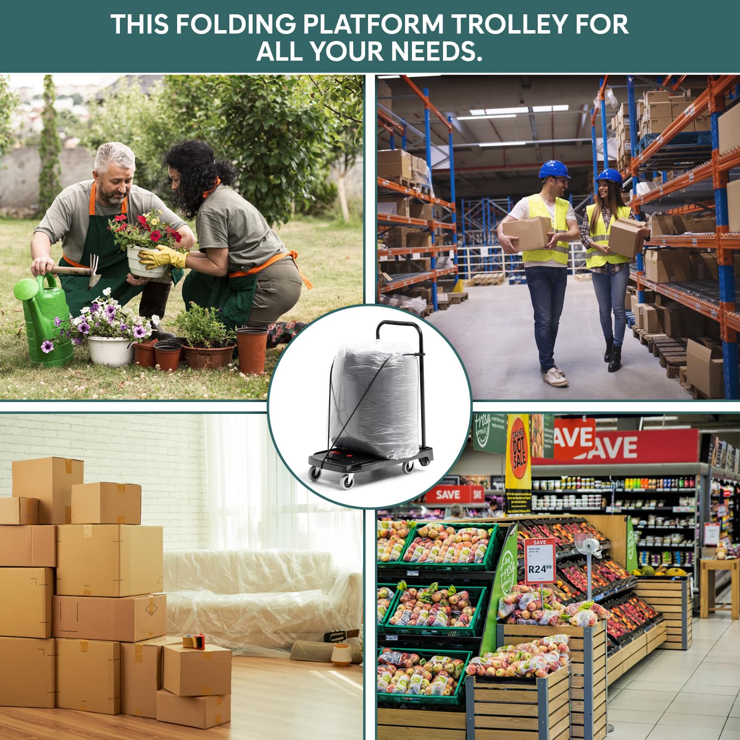 BIGAPPLE 150kg Capacity Plastic Foldable Platform Trolley for Heavy We ...